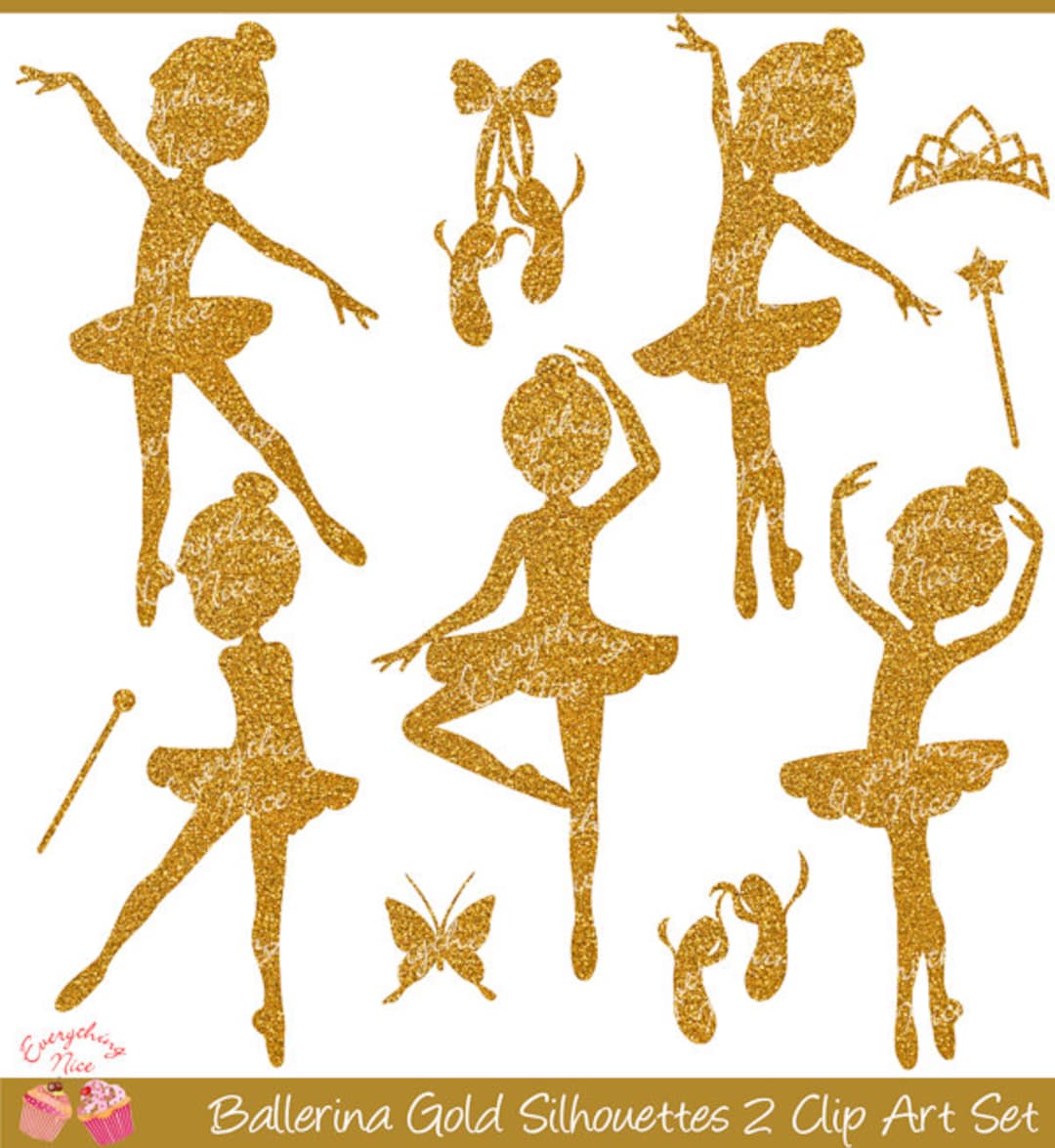 Gold Ballerina Silhouettes 2 Clipart Set - Etsy