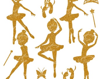 Gold Glitters Ballerina Silhouettes 2 Clipart Set | Etsy