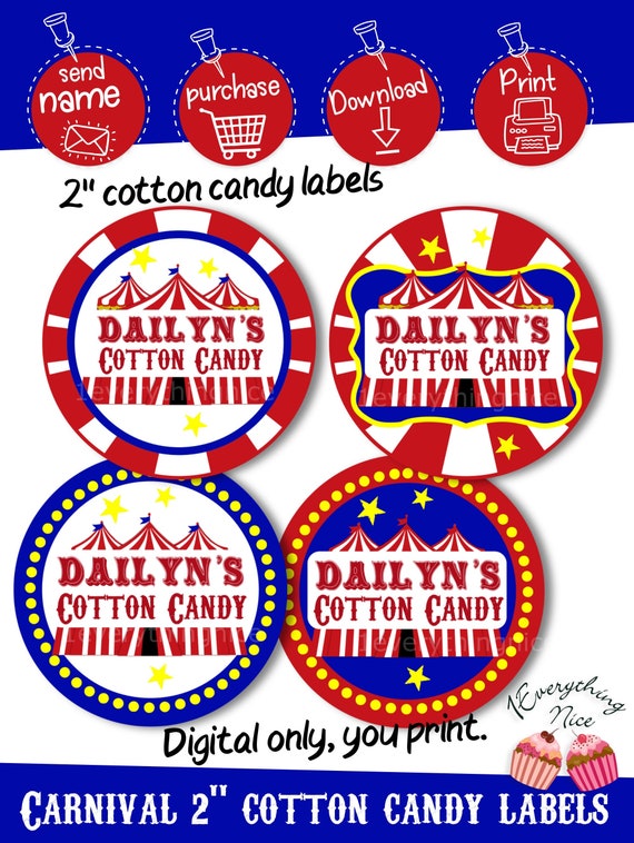 DIGITAL DOWNLOAD Carnival Birthday Theme 2" Round Circle Cotton Candy ...