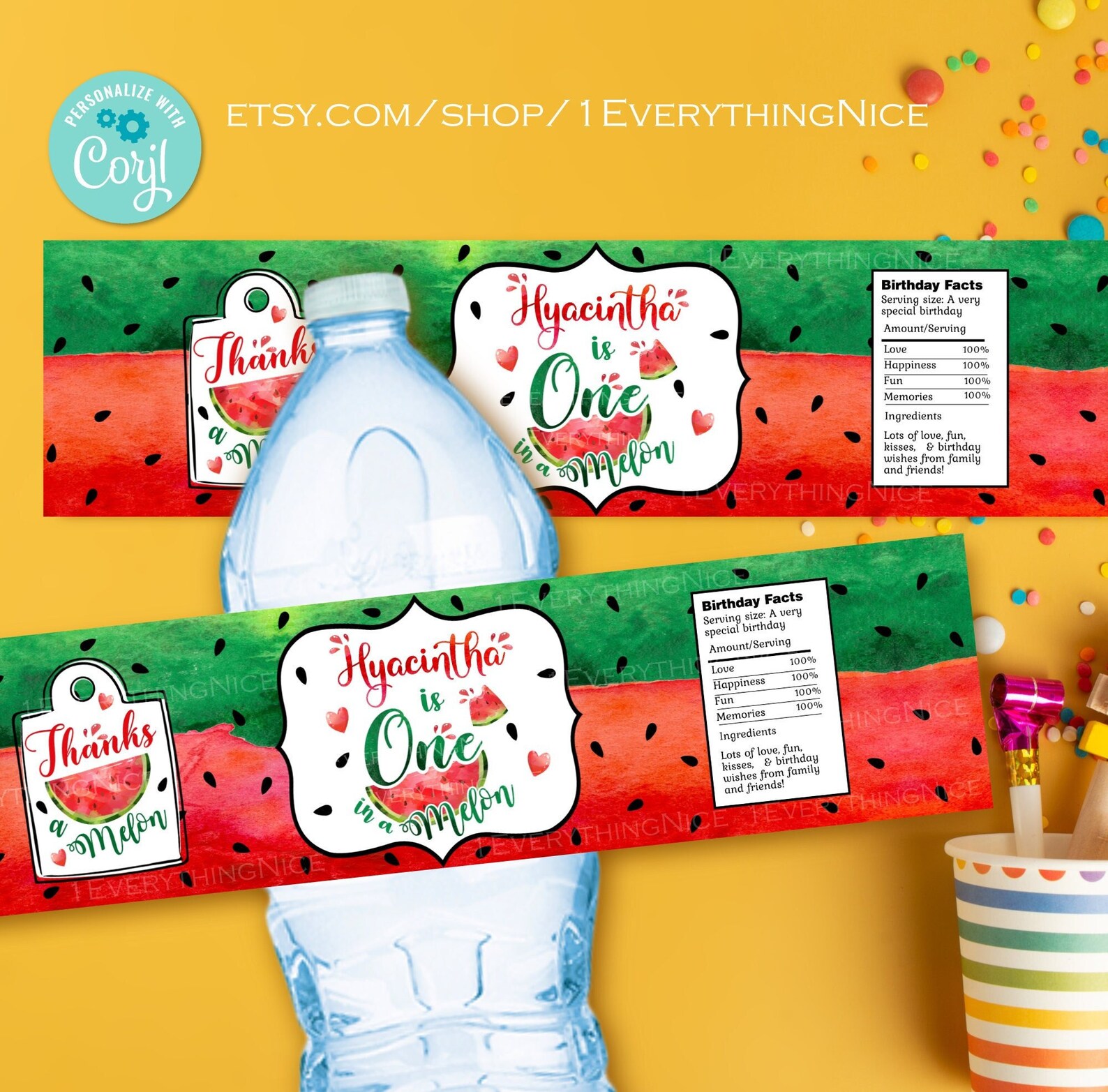 One in a Melon Instant Editable Digital DOWNLOAD Watermelon Theme Water ...