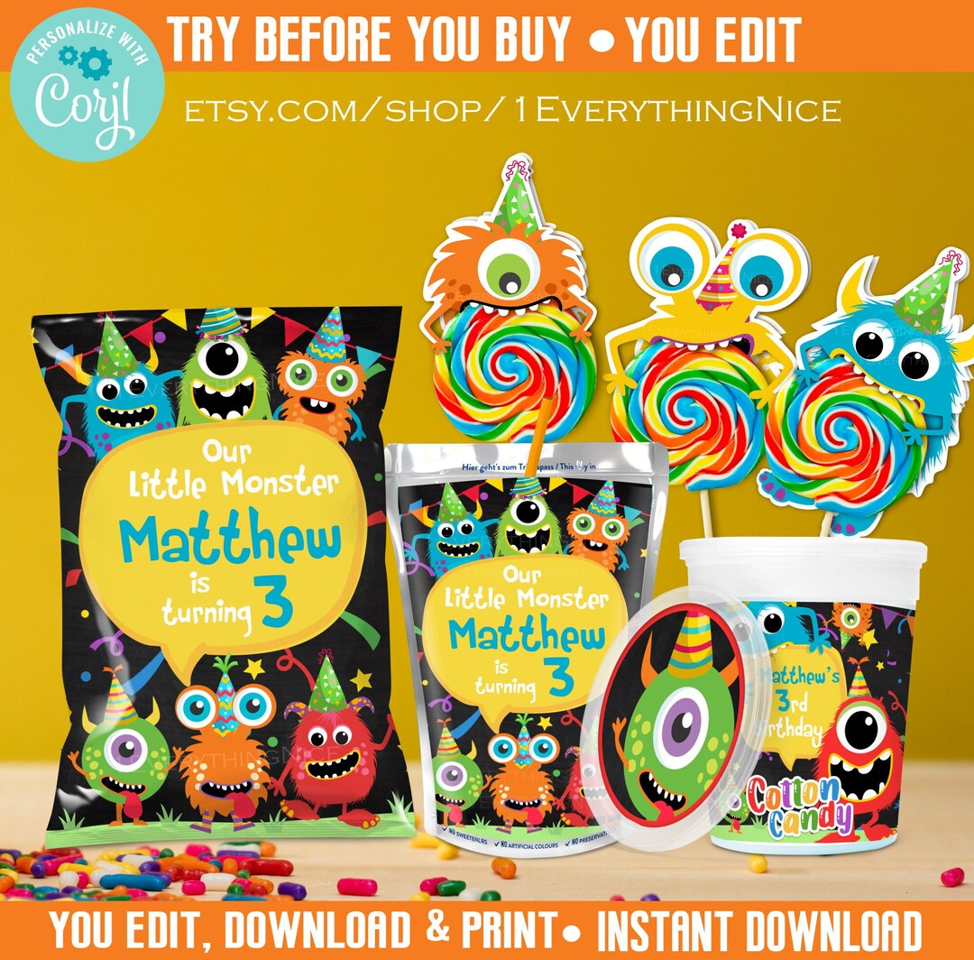 White or Black Background Monster Bash Birthday Party Digital Printable ...