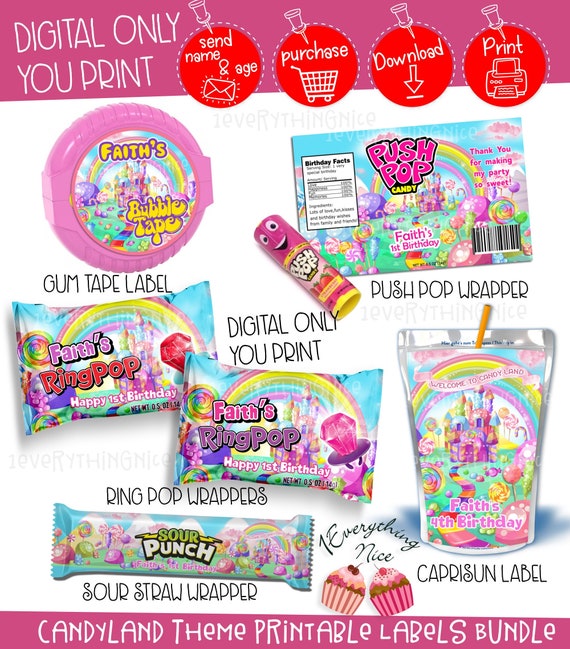 Candyland Candy Land Theme Birthday Digital Printables Labels ...