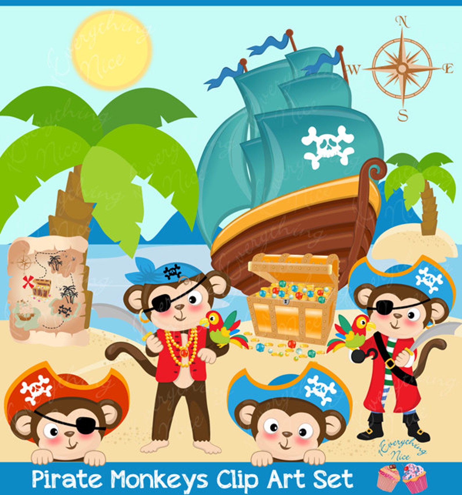 Pirate Monkeys Monkey Boys Clip Art Set - Etsy