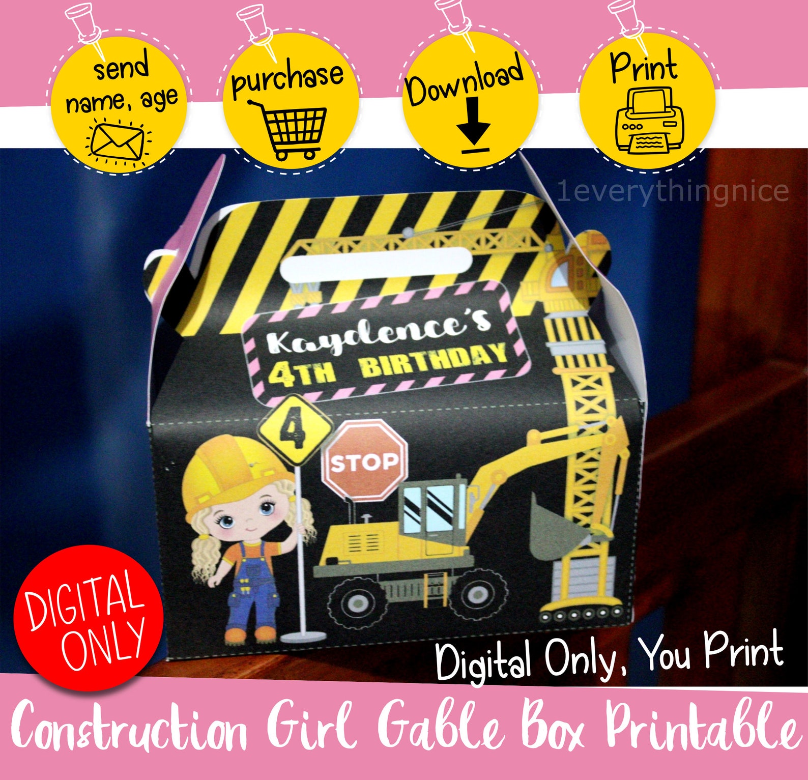 DIGITAL DOWNLOAD Construction Girl Theme Gable Box Favor Box | Etsy