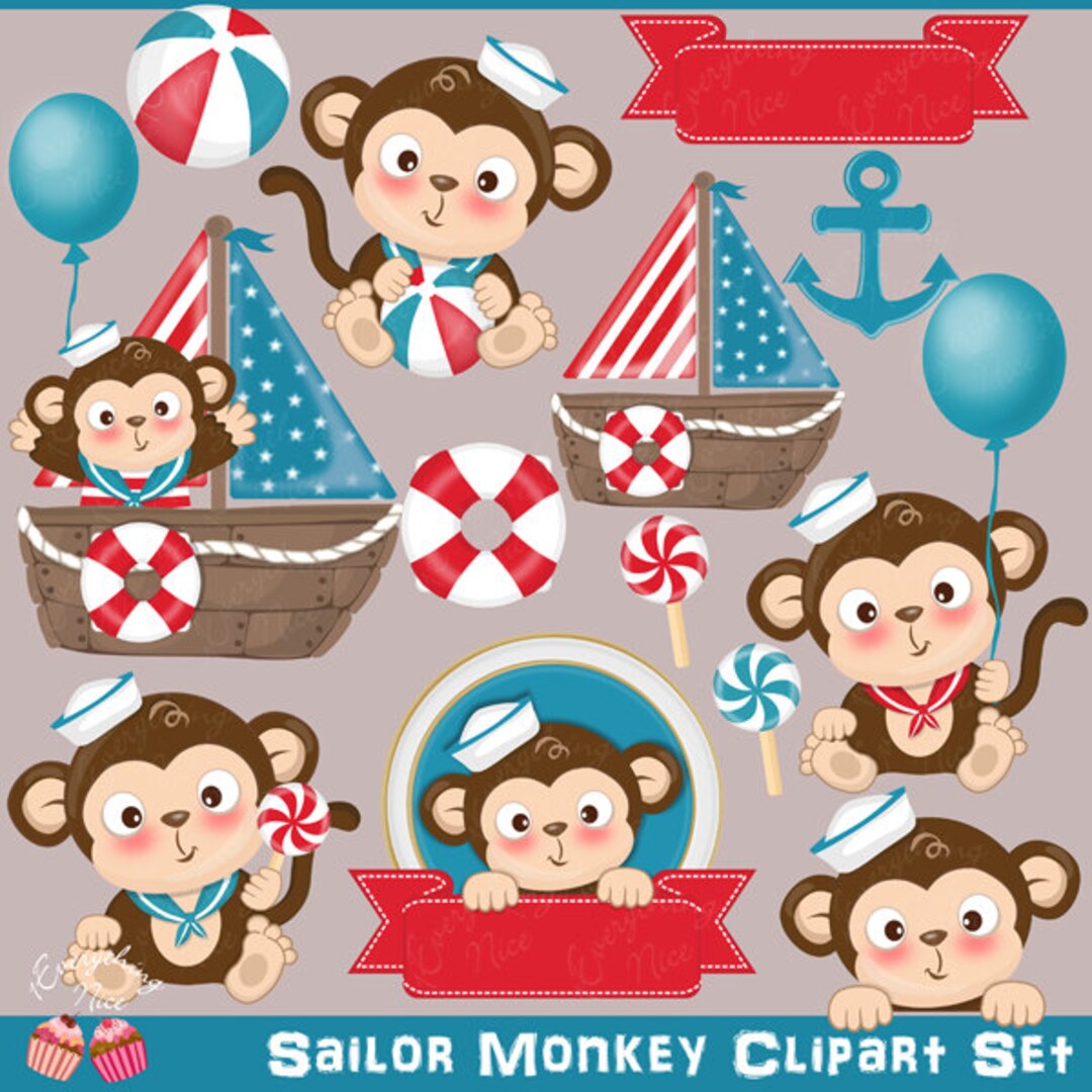 Sailor Monkey Monkeys Baby Clipart Set - Etsy