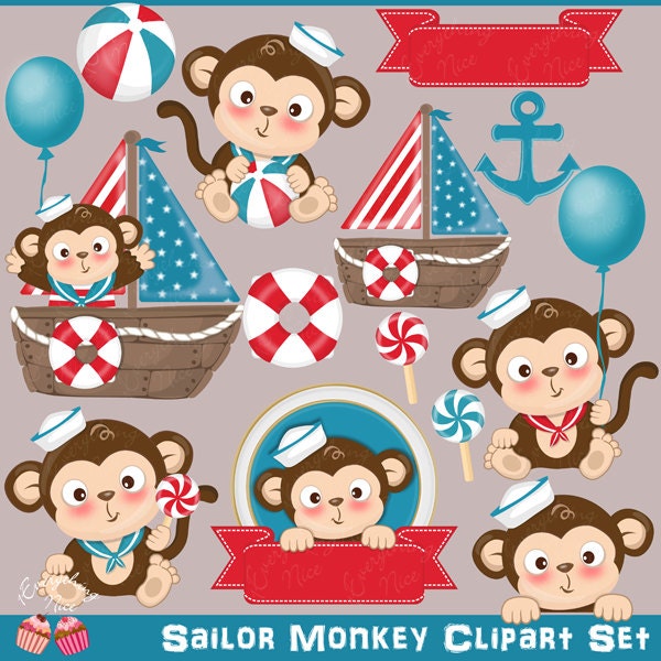 Sailor Monkey Monkeys Baby Clipart Set - Etsy