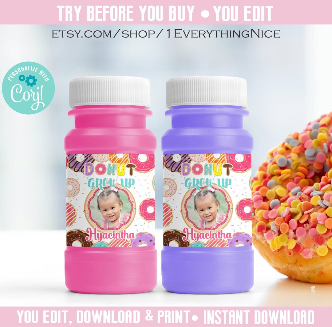 4oz & 2oz Donut Donuts Grow up Theme Labels Editable Instant DOWNLOAD ...
