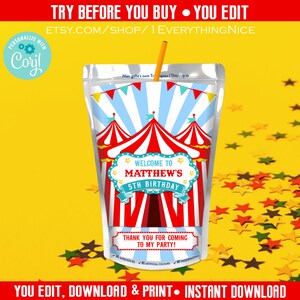 Circus Carnival Theme Editable DIGITAL Wrappers & Labels Set Bundle 1 ...