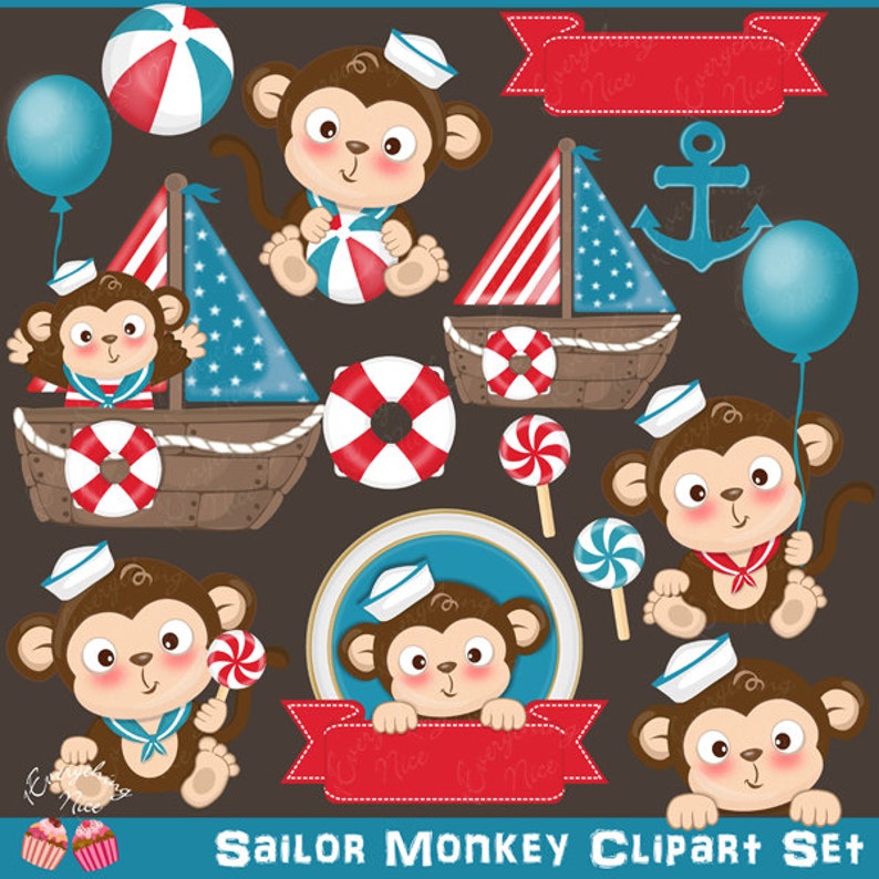 Sailor Monkey Monkeys Baby Clipart Set - Etsy