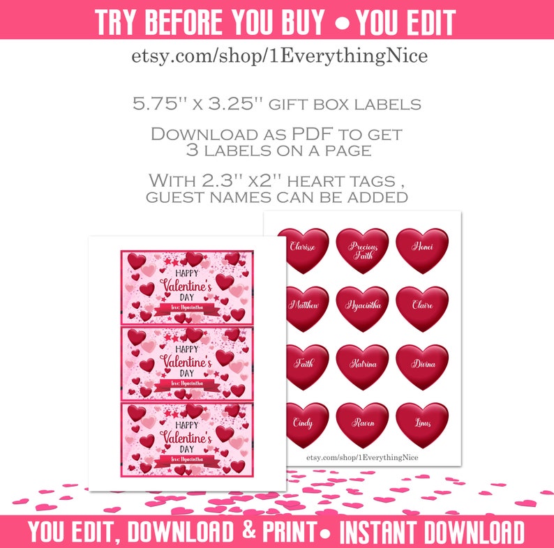 Editable DIGITAL Instant DOWNLOAD Valentine Valentines Day - Etsy