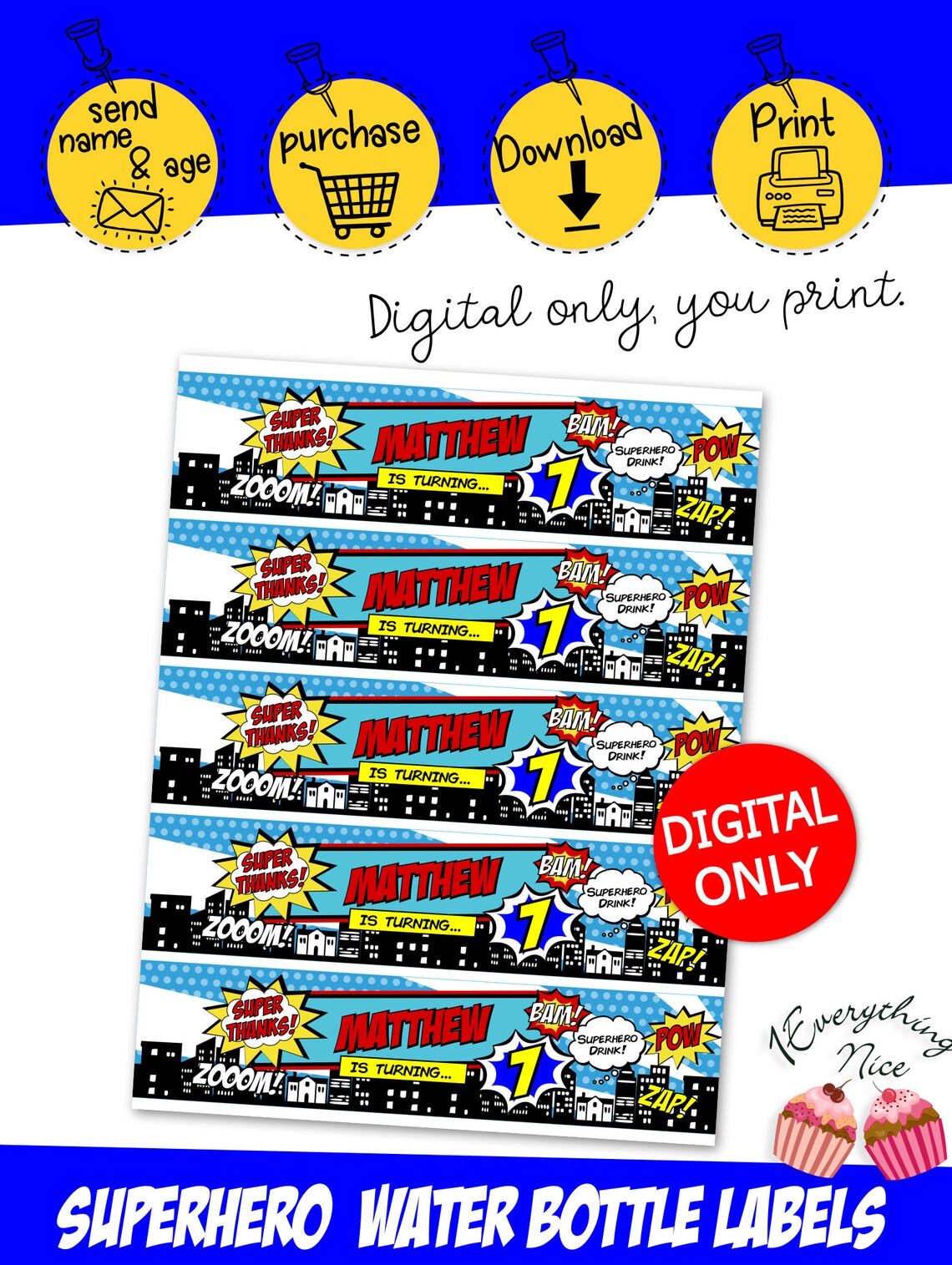 DIGITAL DOWNLOAD Hero Theme Water Bottle Labels Wrappers - Etsy
