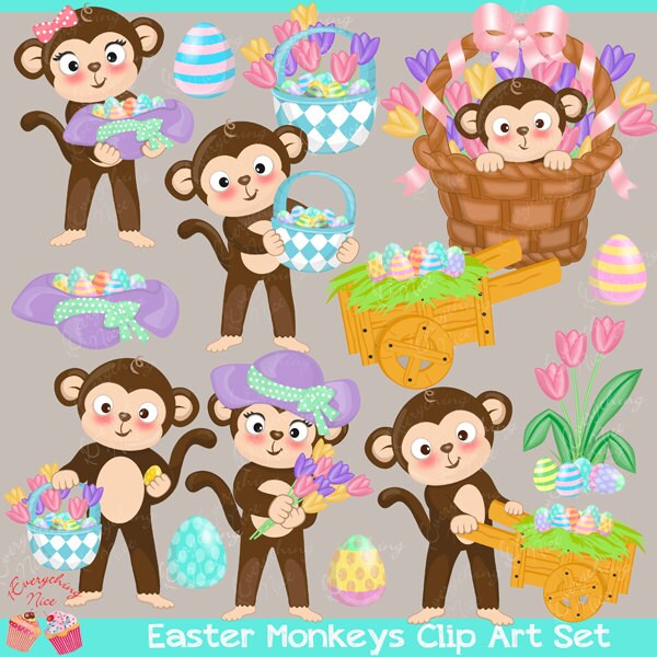 Easter Monkeys Clip Art Set - Etsy