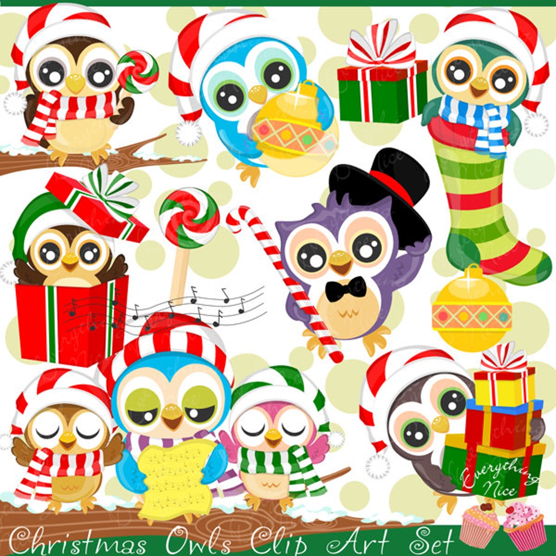 Christmas Owls 2 Clipart Set - Etsy