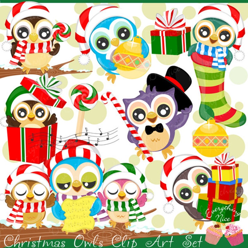 Christmas Owls 2 Clipart Set - Etsy