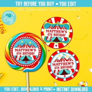 Circus Carnival Theme Birthday Party Digital Printable Labels Bundle ...