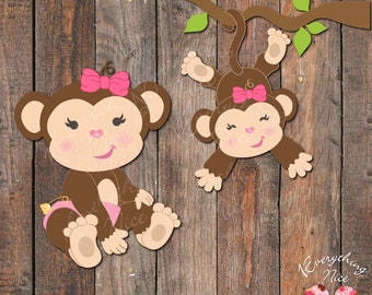 Baby Girl Monkey Clip Art Set | Etsy