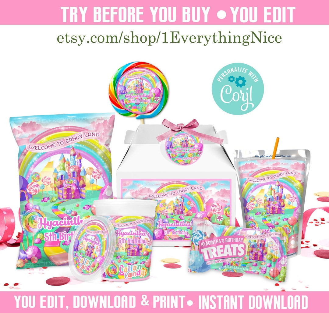 Pastel Candy Land Candyland Birthday Party Printable Editable DIGITAL ...