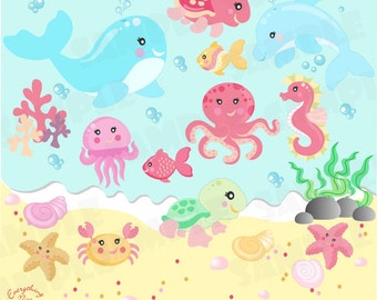 Cute Little Sea Animals Boy Clip Art Set | Etsy