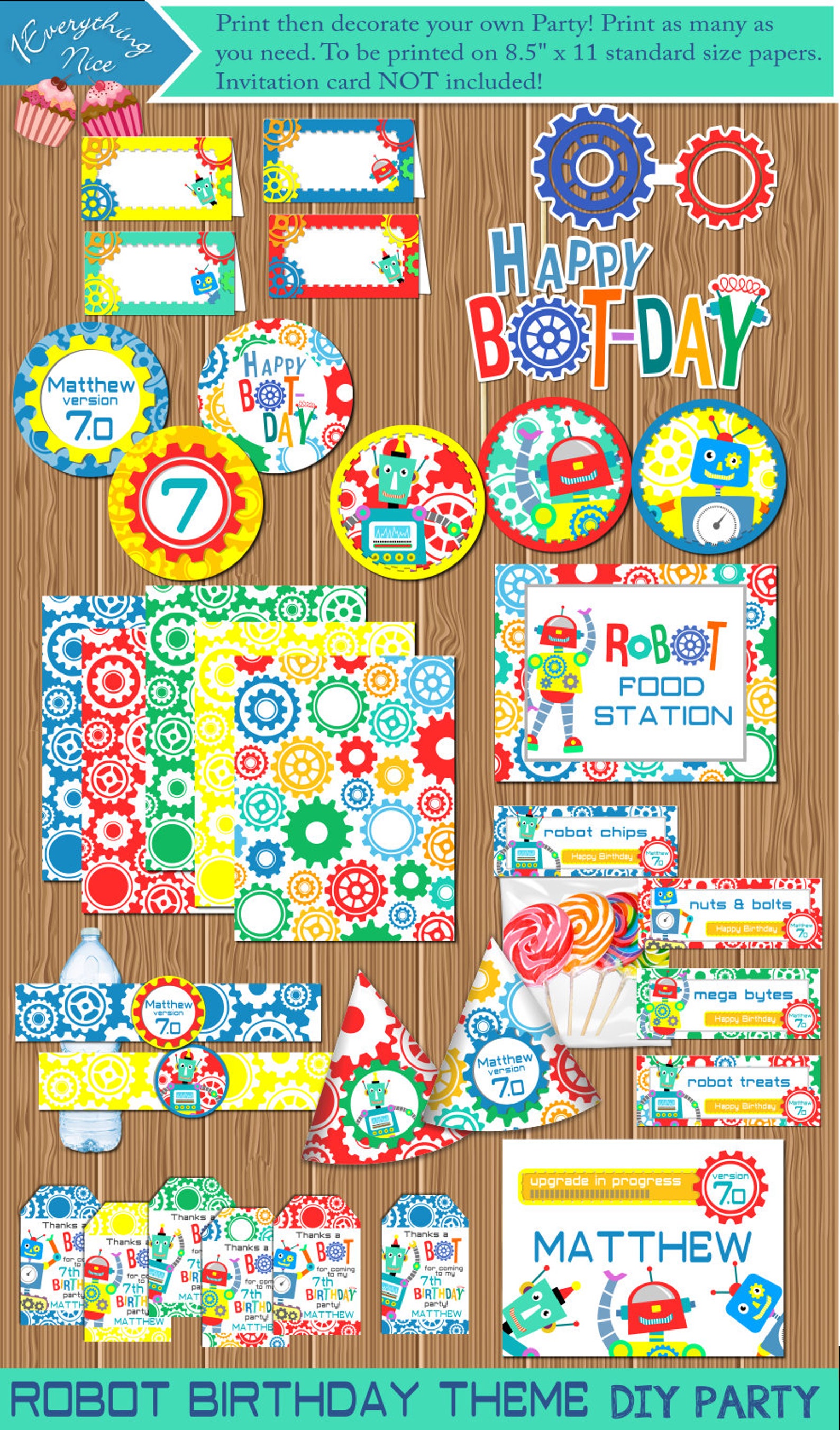 Robot Birthday Theme Personalized DIY Digital Download - Etsy