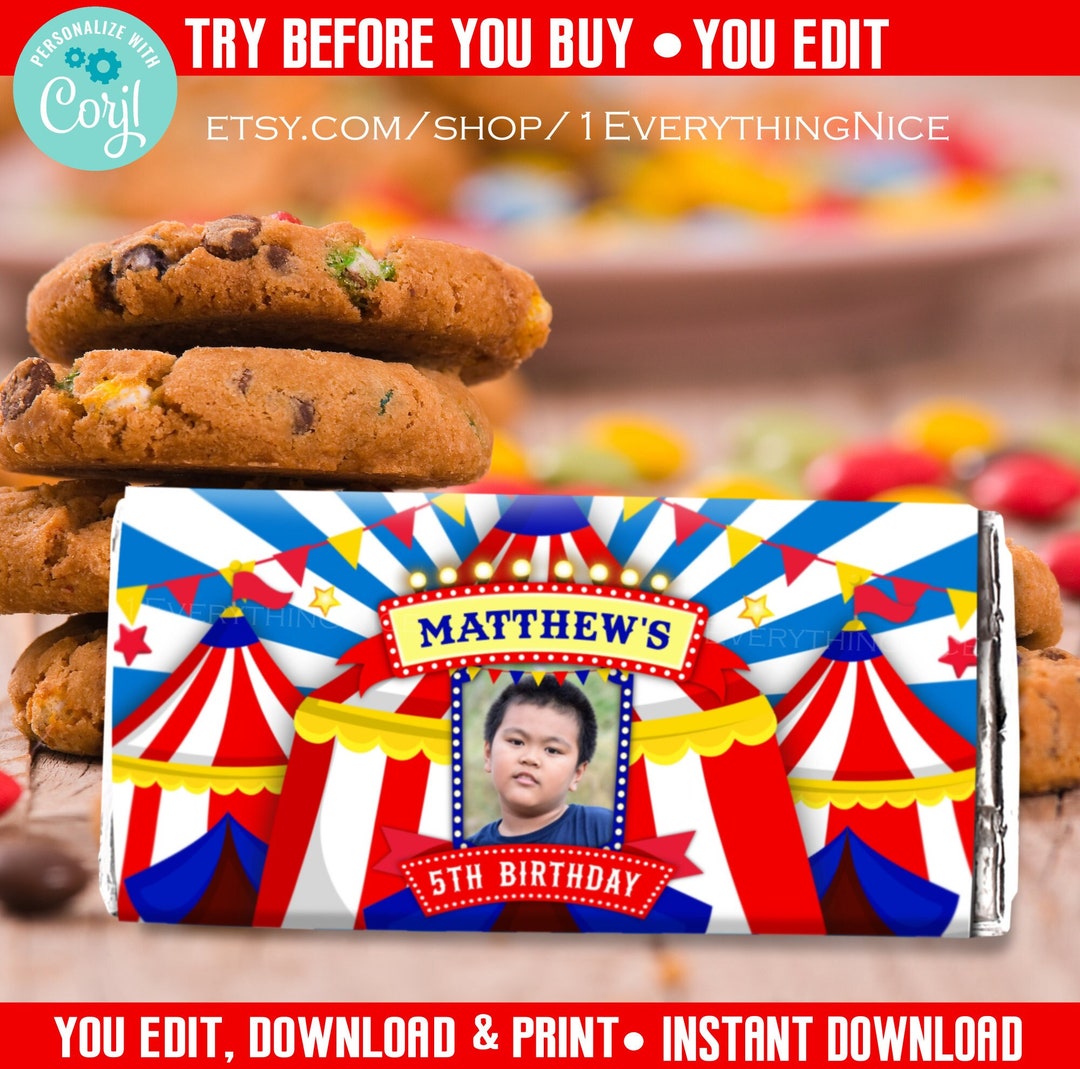 Instant Download Carnival Circus Candy Bar Wrapper DIGITAL Editable ...