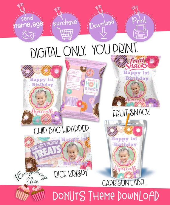 DIGITAL DOWNLOAD Donut Theme Birthday Digital Printables Labels ...