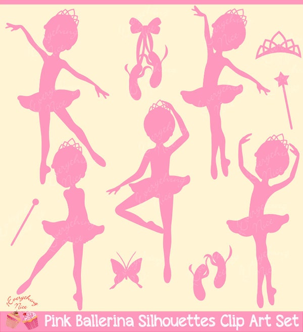 Pink Ballerina Princess Silhouettes Clipart Set | Etsy