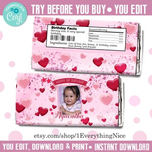 Editable DIGITAL DOWNLOAD Valentines Valentine Day Birthday Candy Bar ...