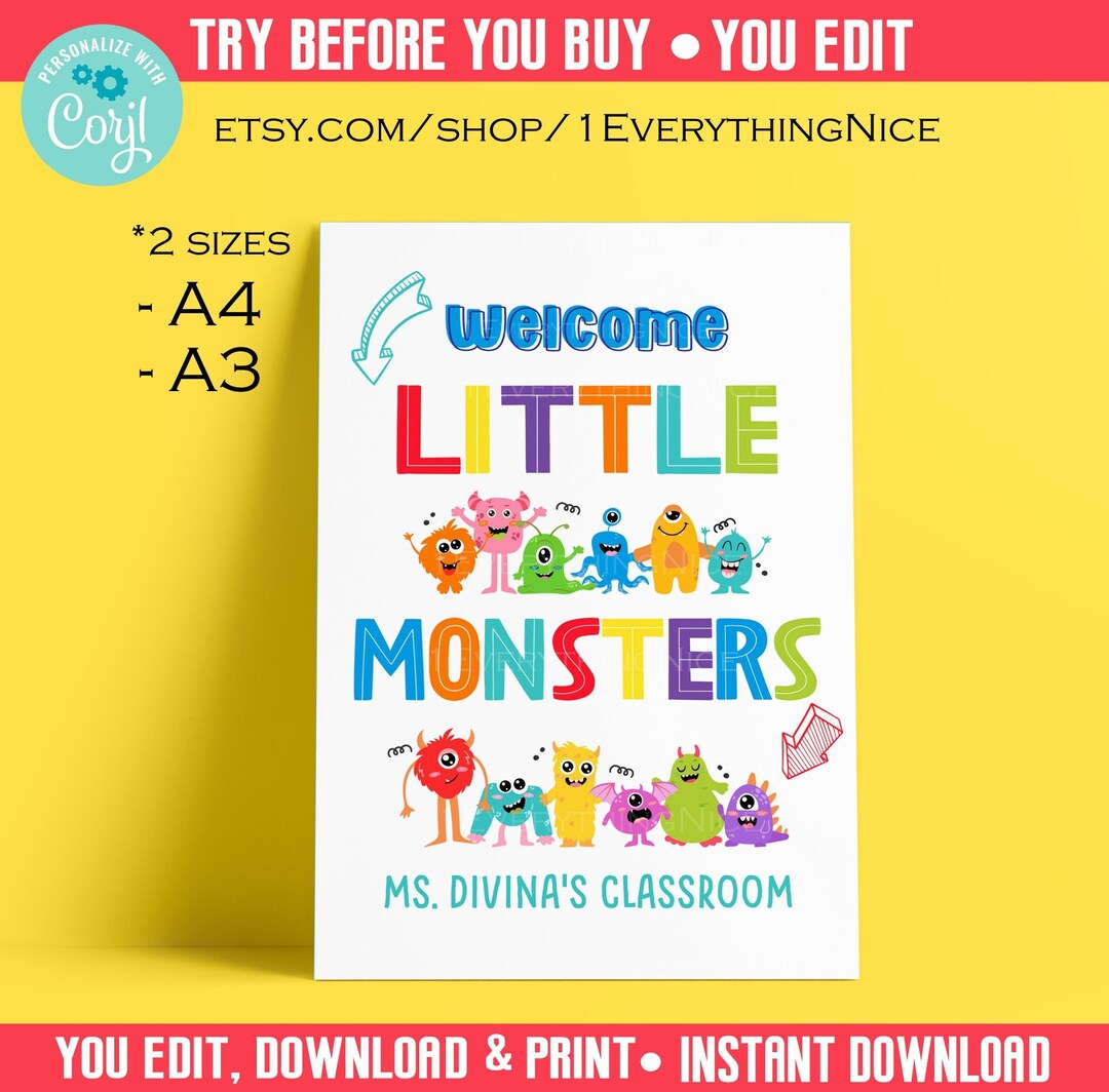 Welcome Little Monsters Daycare Kindergarten Elementary School Class ...