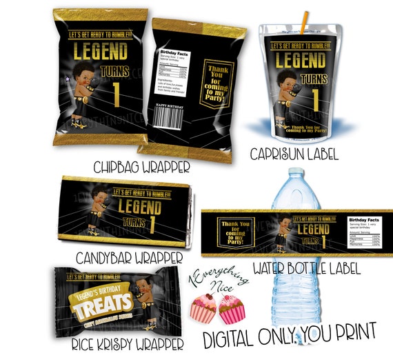 DIGITAL DOWNLOAD Boxing Baby Boxer Little Champ Black and Gold Birthday ...