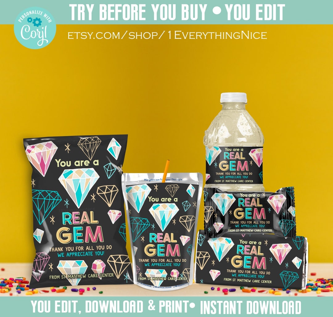 You Are A Real Gem Appreciation Wrappers Labels Bundle Set 3 School ...