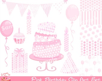 Pink Birthday Party CLIPART. 12 Digital Bday Party Clipart - Etsy