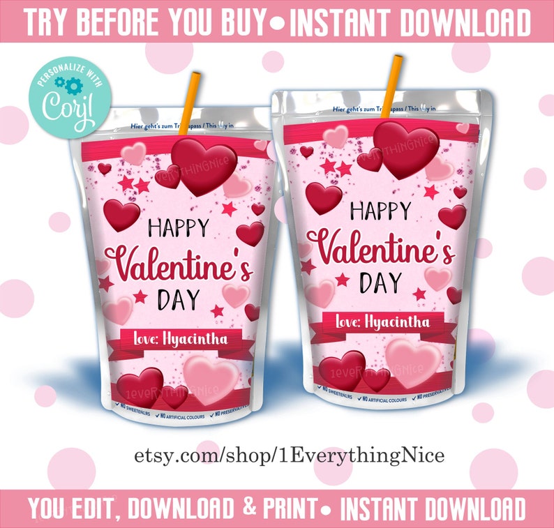 Editable DIGITAL DOWNLOAD Valentine Valentines Day Theme - Etsy
