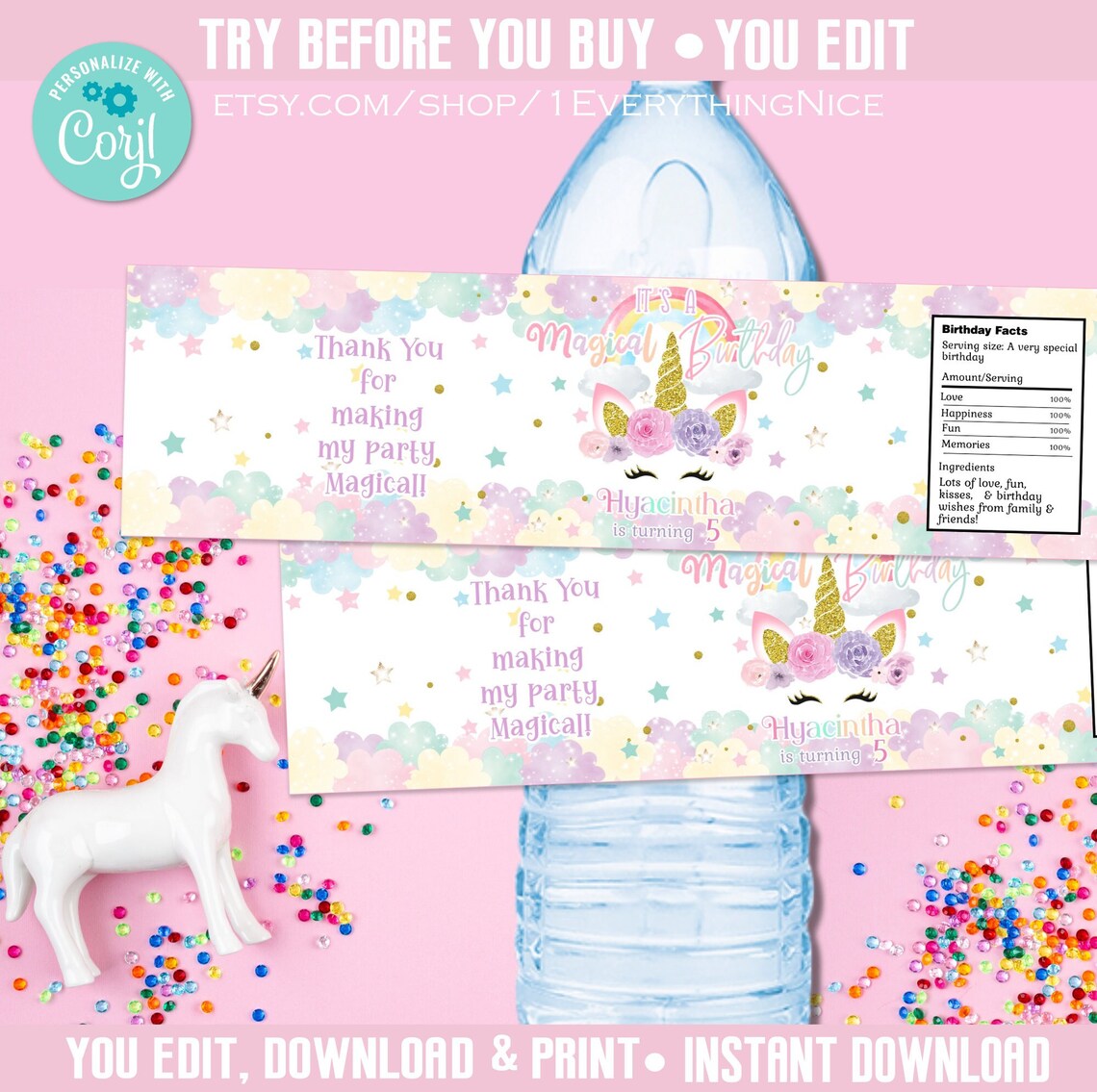Editable DIGITAL Instant DOWNLOAD Magic Magical Unicorn Pastel - Etsy