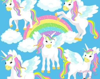 Rainbow Unicorns Clipart Set | Etsy