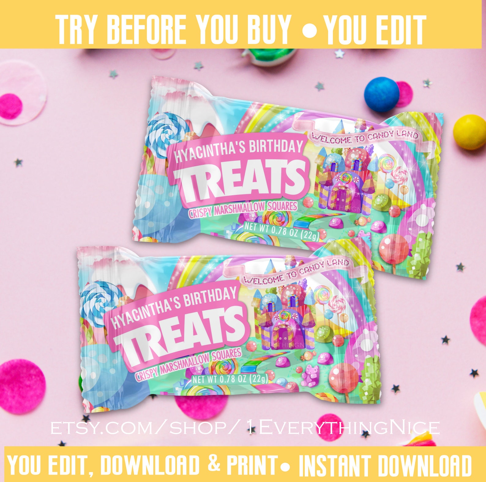 Pastel Editable DIGITAL DOWNLOAD Candy Land Candyland Birthday Baby ...