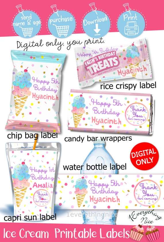 Ice Cream Parlor Shoppe Theme Birthday Digital Printable Labels ...