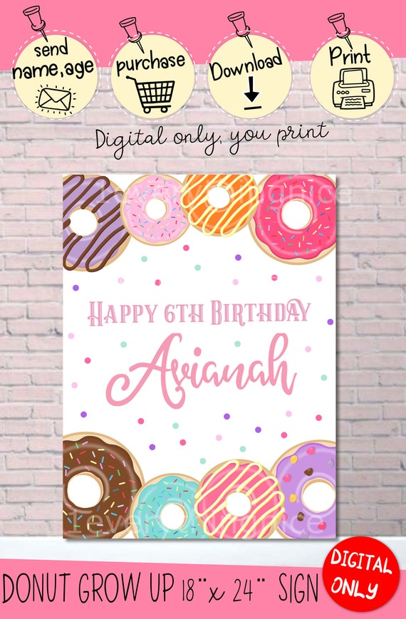 DIGITAL DOWNLOAD Donut Theme Happy Birthday Poster Sign 18" x 24 ...