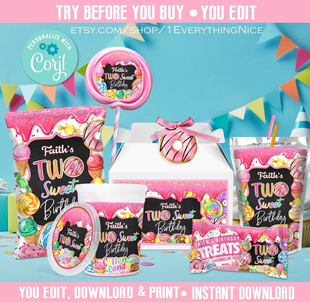 Editable DIGITAL Instant DOWNLOAD Pink Two Sweet Sweets Donuts - Etsy