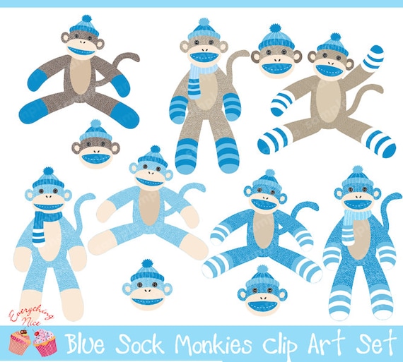 Blue Sock Monkeys Clip Art Set by 1Everything Nice | Catch My Party