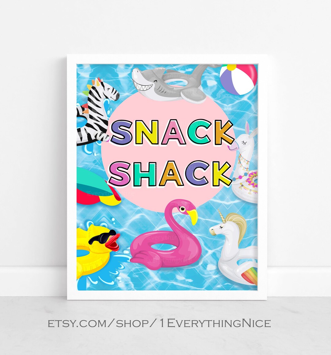 Pool Party Summer Birthday Bash Girl Pink Flamingo 8x10 Snack Shack ...