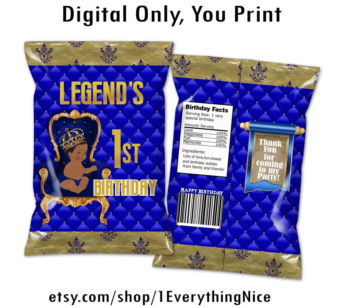 DIGITAL DOWNLOAD Royal Blue and Gold Prince Theme Chip Bag Wrapper ...