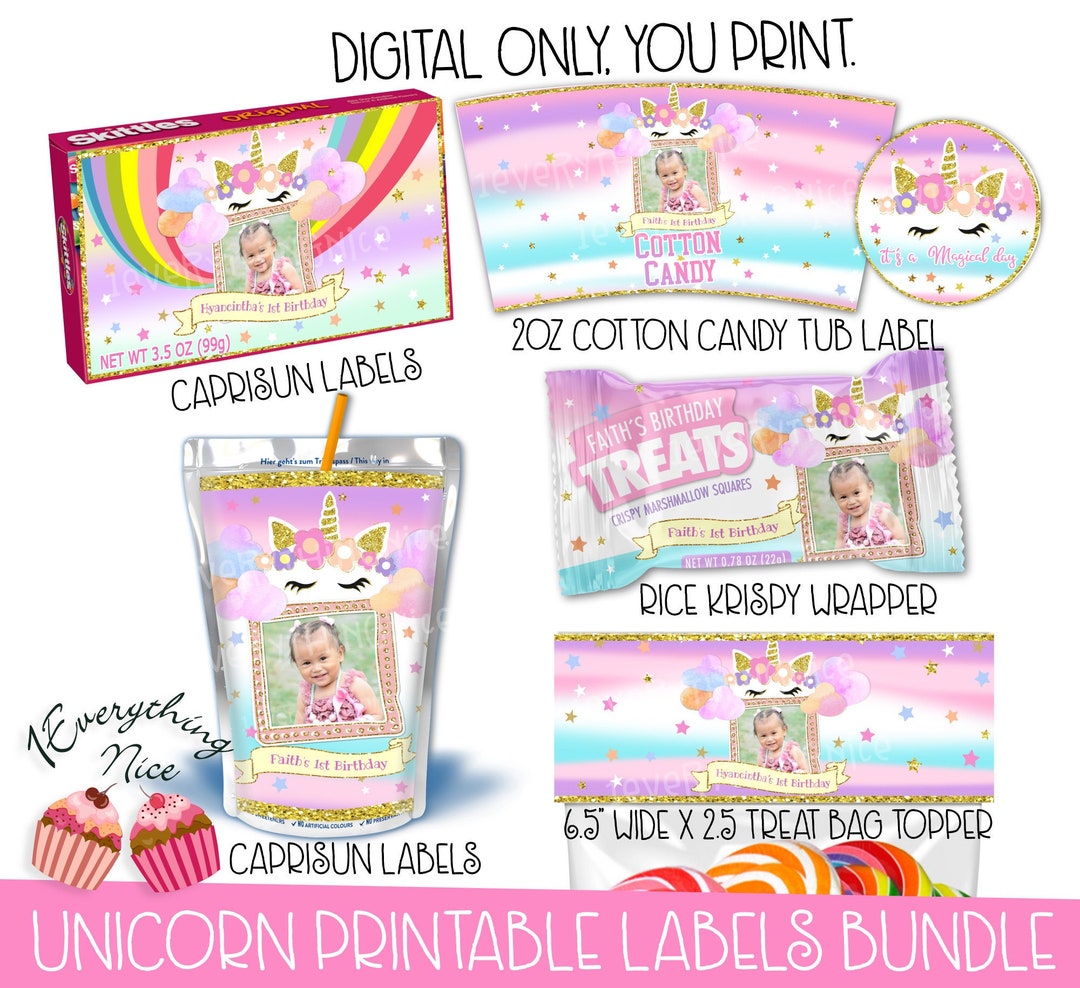 DIGITAL DOWNLOAD Unicorn Unicorns Theme Birthday Printables Labels ...