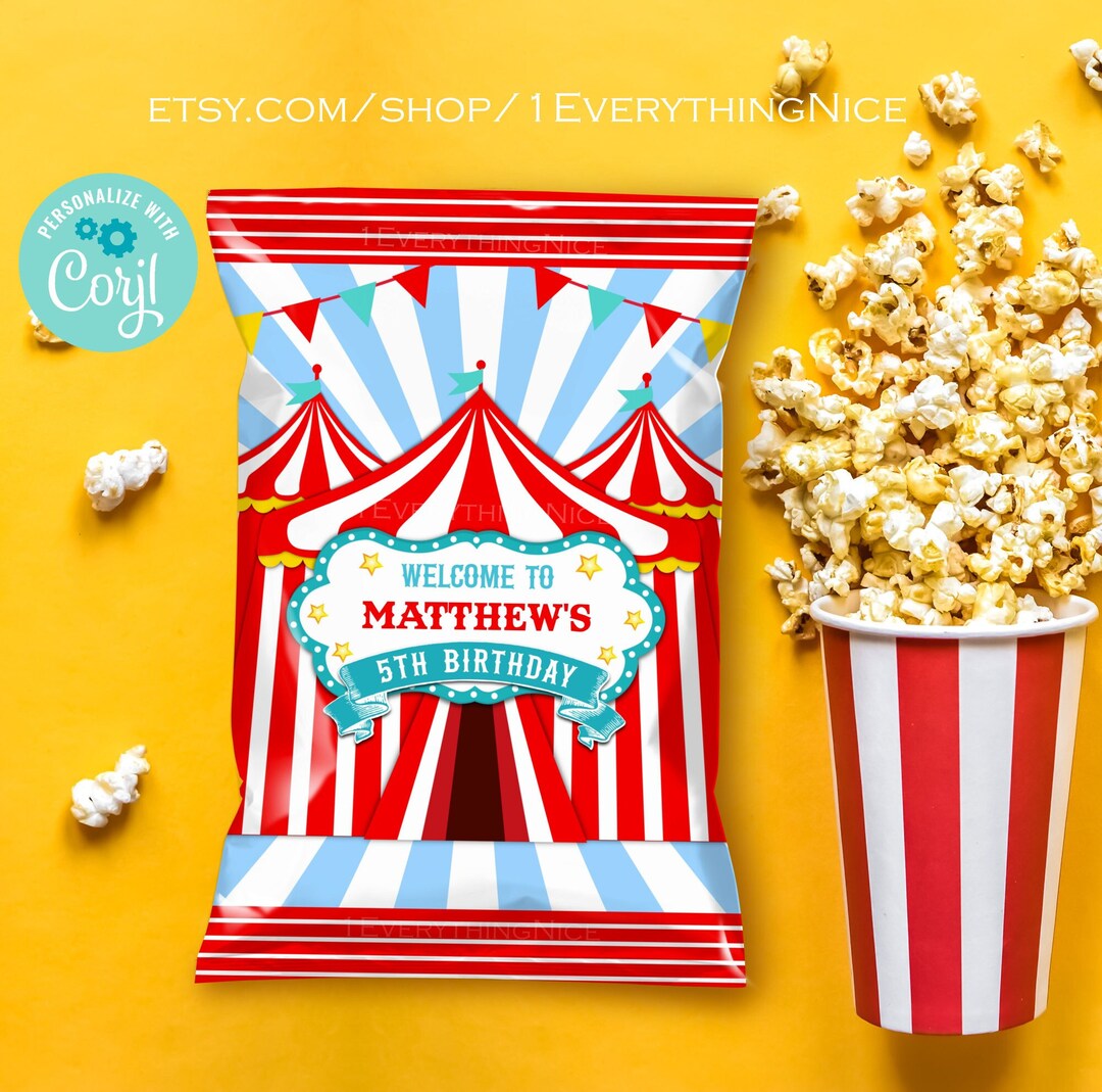 Carnival Circus Red Theme Chip Bag Wrapper Instant Digital Download ...