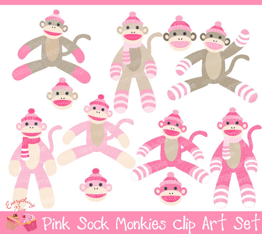 Pink Sock Monkeys Clip Art Set - Etsy