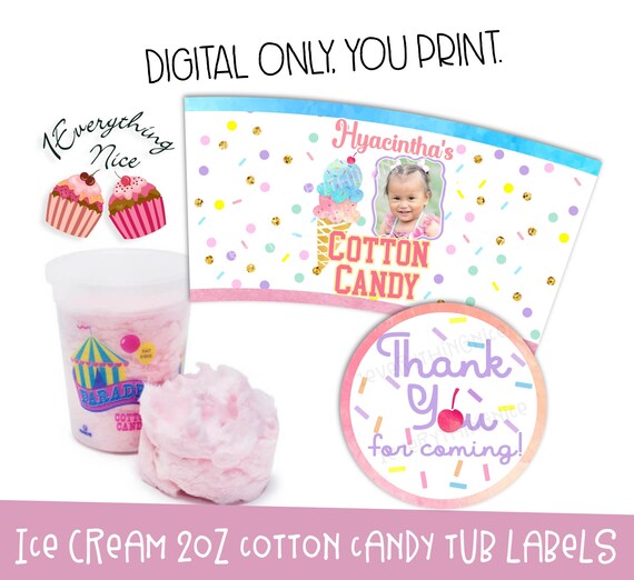 DIGITAL DOWNLOAD Ice Cream Birthday 2oz Cotton Candy Tub Labels ...