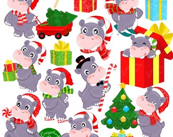 Jolly Christmas Animals 2 Clipart Set | Etsy