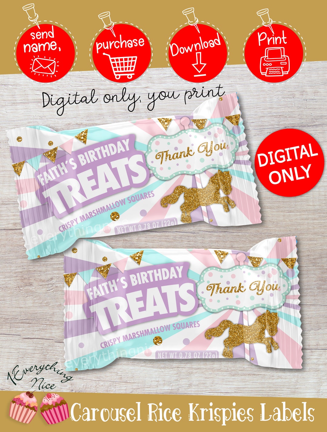 DIGITAL DOWNLOAD Carousel Theme Rice Krispy Crispy Krispies Treats ...