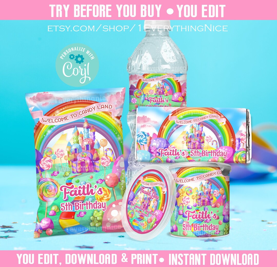 Candy Land Candyland Birthday Party Printable Labels Editable DIGITAL ...