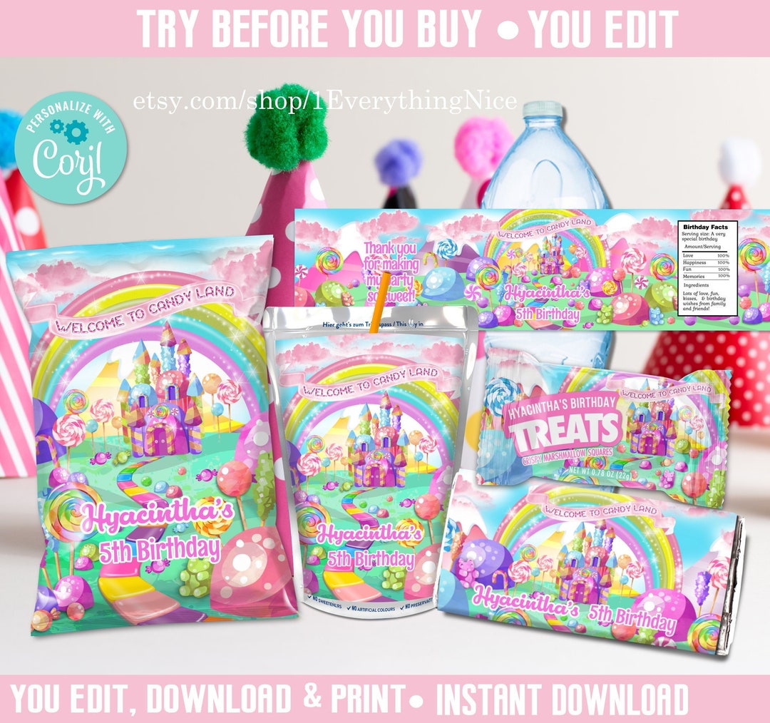 Pastel Editable DIGITAL DOWNLOAD Candy Land Candyland Birthday - Etsy