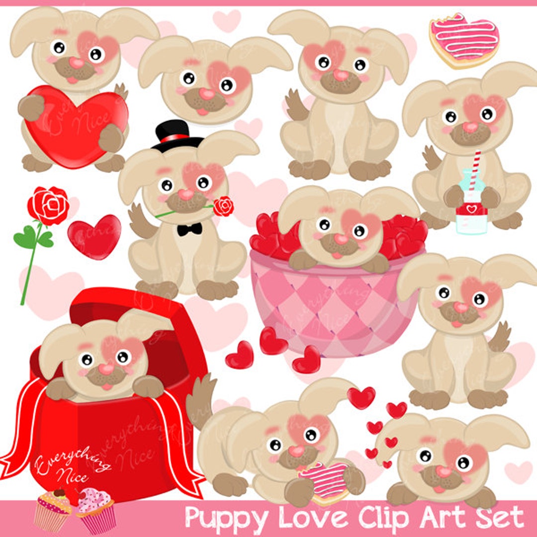 Puppy Love Valentine Puppies Dogs Clipart Set - Etsy
